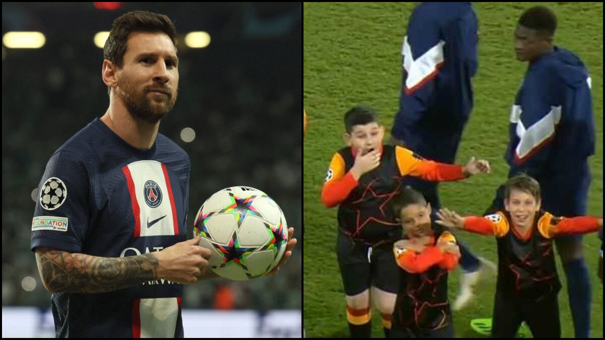 Watch Champions League mascots' in awe of Lionel Messi, PSG star gives ...