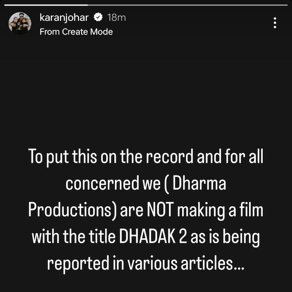 Karan Johar clears the air on Dhadak 2: To put this on the record and ... Karan Johar clears the air on Dhadak 2: To put this on the record and ...